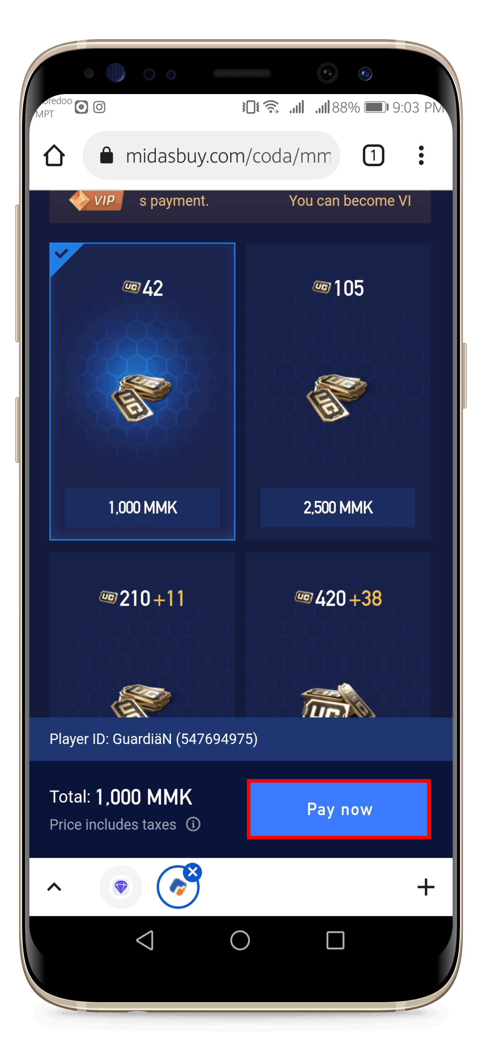 PUBG UC ဝယ်ယူဆောင်ရွက်နည်း လမ်းညွန်။ – Coda Payments Myanmar